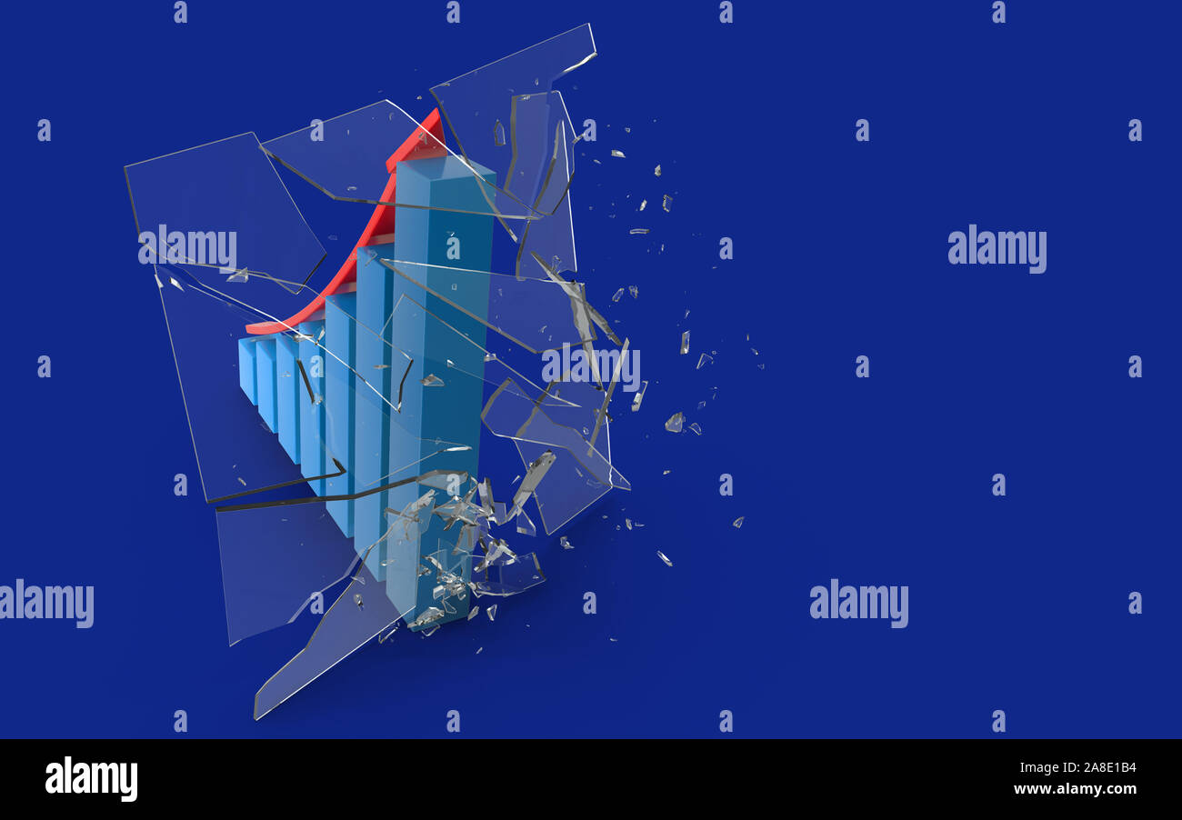 Business chart graph symbol is hitting and breaking a glass in front of ...