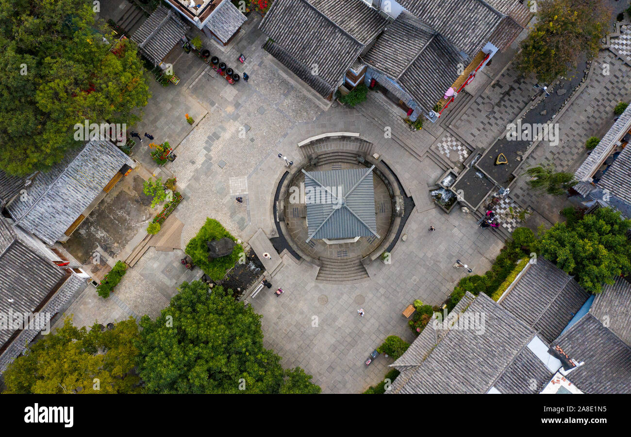 This aerial view shows Dali Ancient Town in Dali City, Dali Bai ...