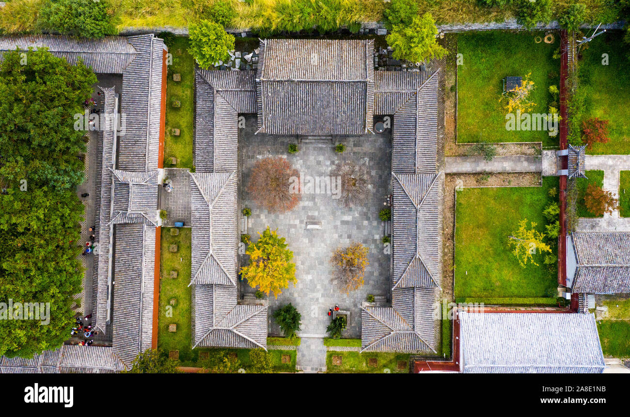 This aerial view shows Dali Ancient Town in Dali City, Dali Bai ...