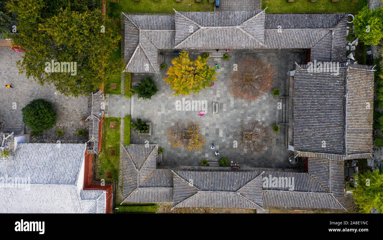 This aerial view shows Dali Ancient Town in Dali City, Dali Bai ...