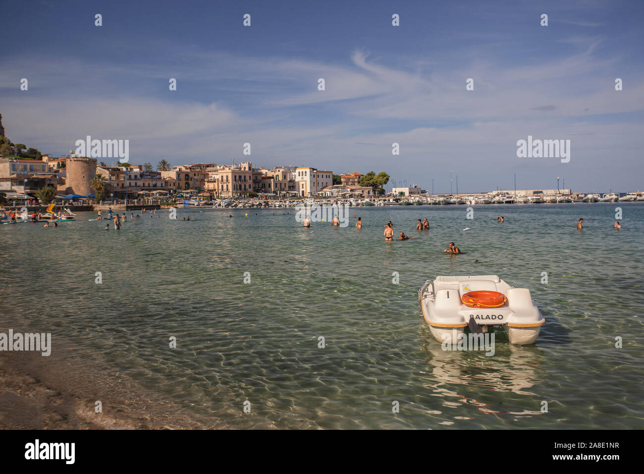 Mondello beach with tourists Stock Photo - Alamy