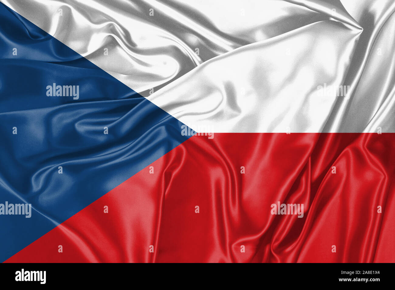 Shiny crippled Czechia flag is laying on a surface. Realistic ...