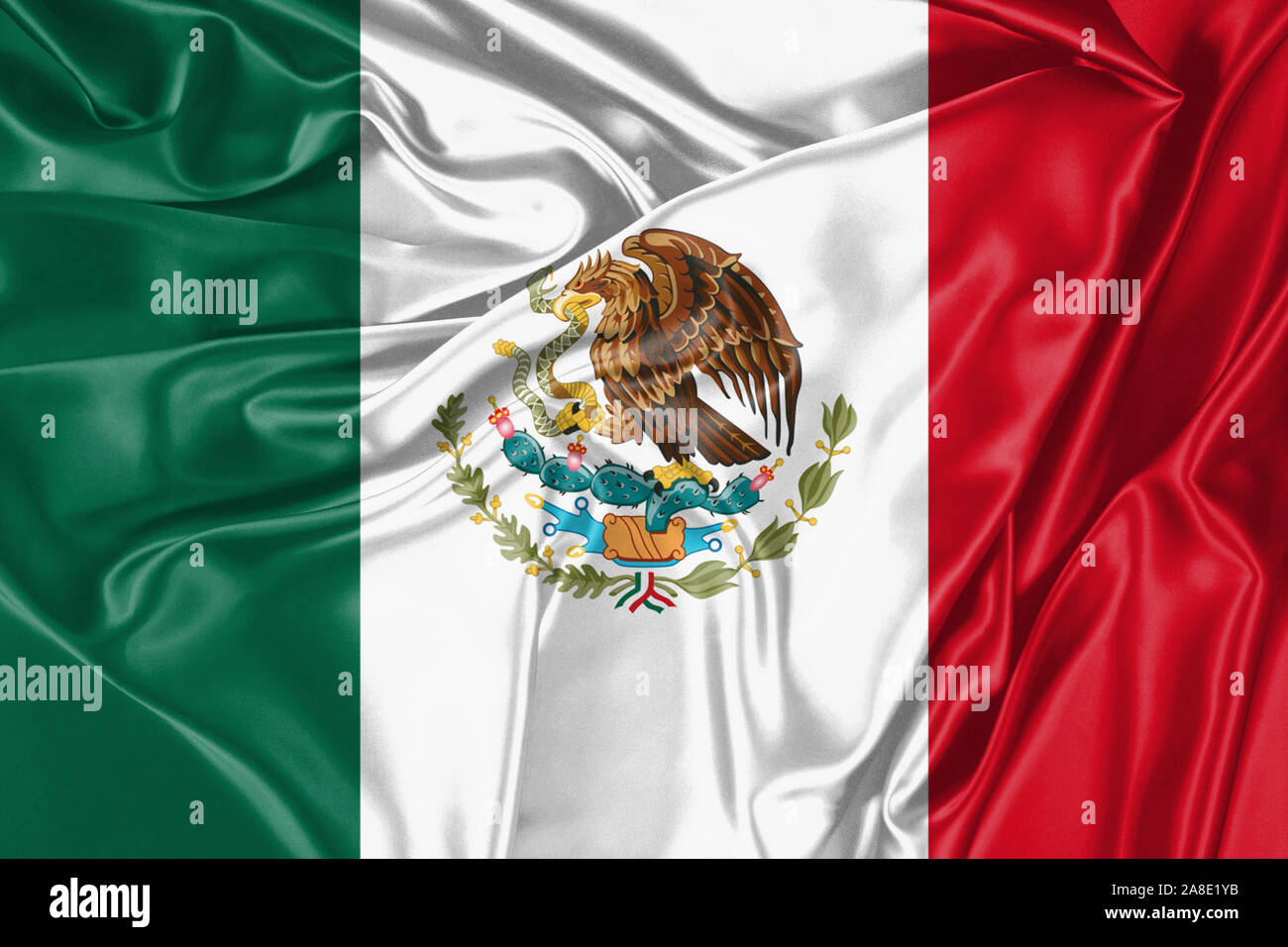 Shiny crippled Mexican flag is laying on a surface. Realistic ...