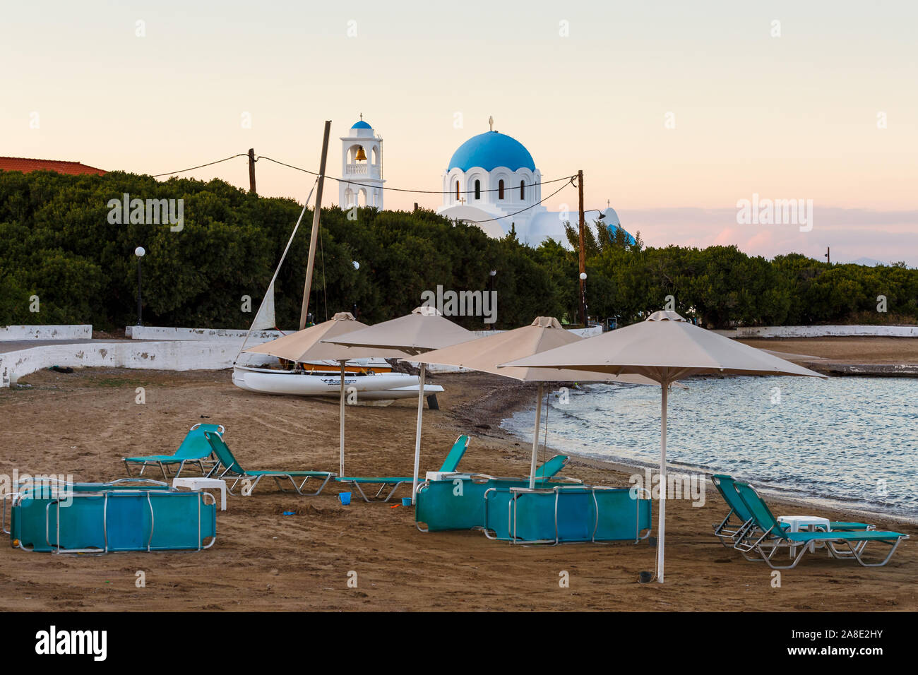 Skala, Greece - November 02, 2019: Beach in the harbour of Skala ...