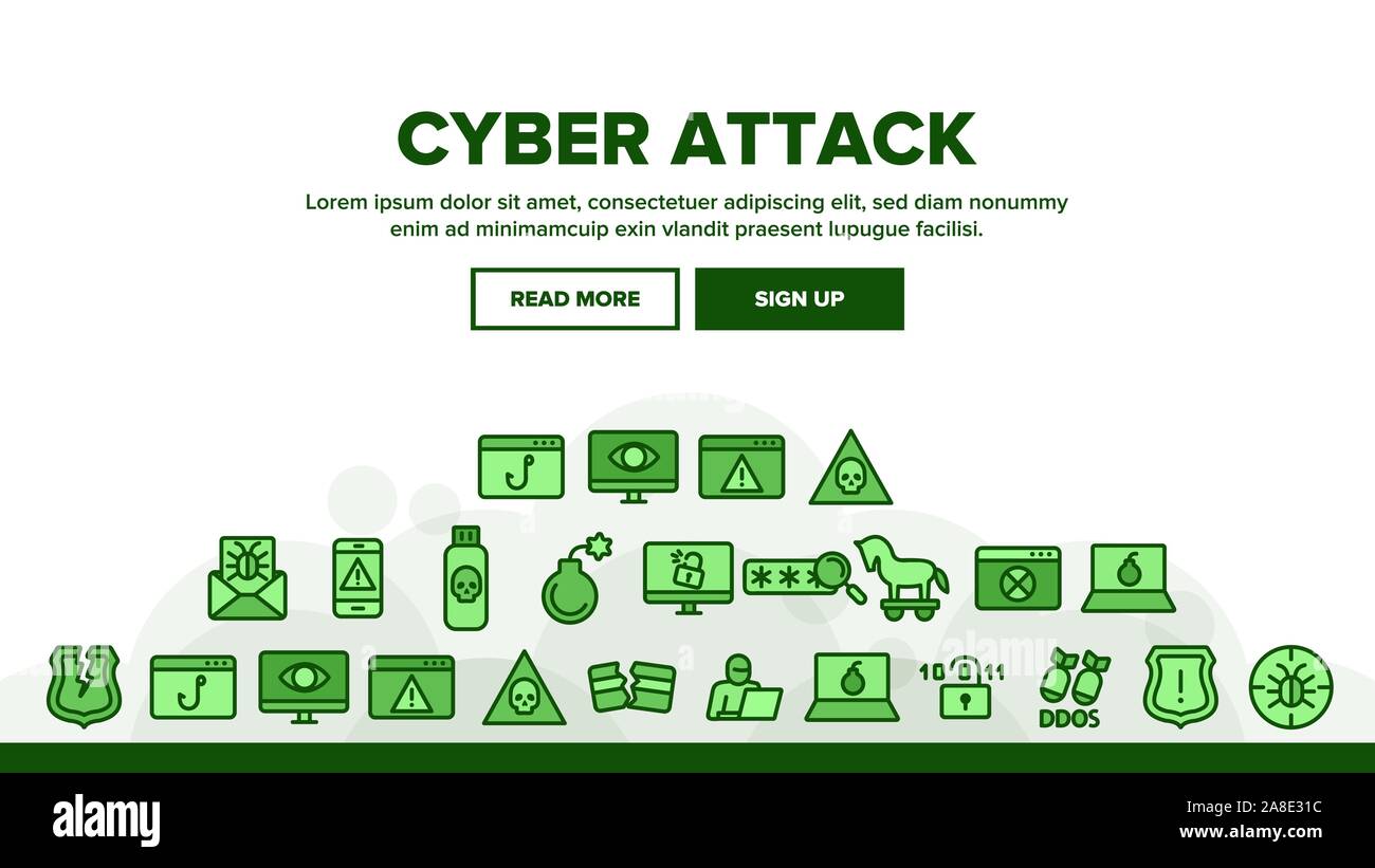 Collection Cyber Attack Elements Icons Set Vector Stock Vector Image ...