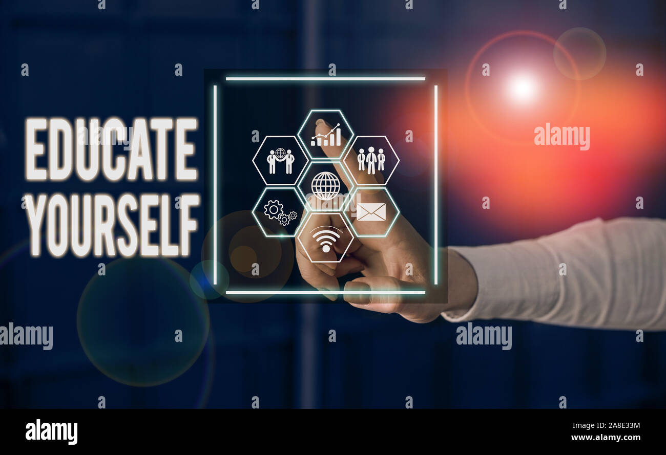 Text sign showing Educate Yourself. Business photo text prepare oneself or someone in a ...