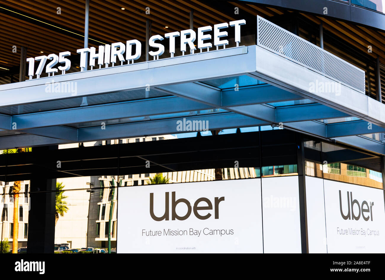 Uber sign at the new and modern headquarters campus of Uber ...