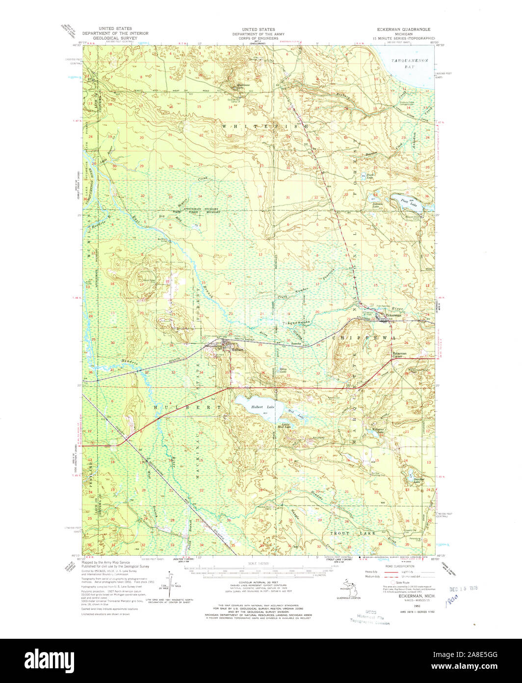 USGS TOPO Map Michigan MI Eckerman 278094 1951 62500 Stock Photo - Alamy