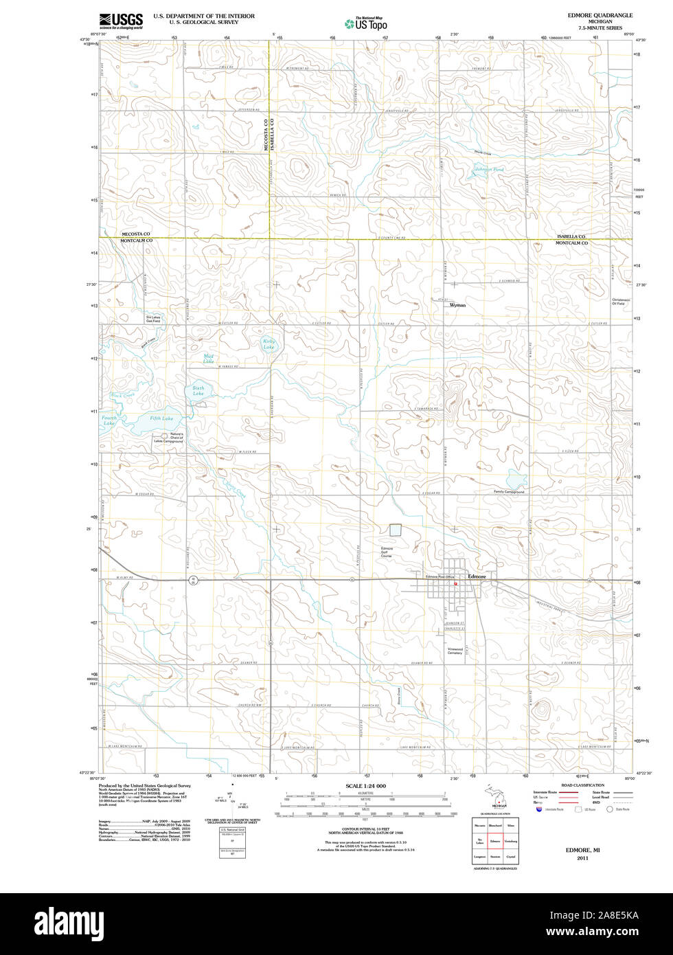 USGS TOPO Map Michigan MI Edmore 20111108 TM Stock Photo - Alamy