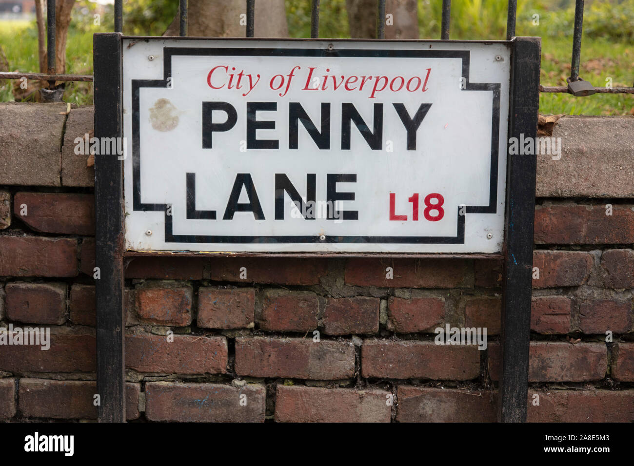 Liverpool, UK - October 31 2019: Penny Lane road sign. A popular ...