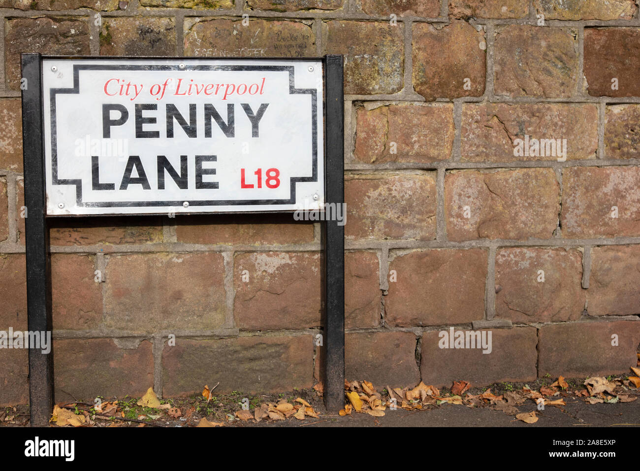 Liverpool, UK - October 31 2019: Penny Lane road sign. A popular ...