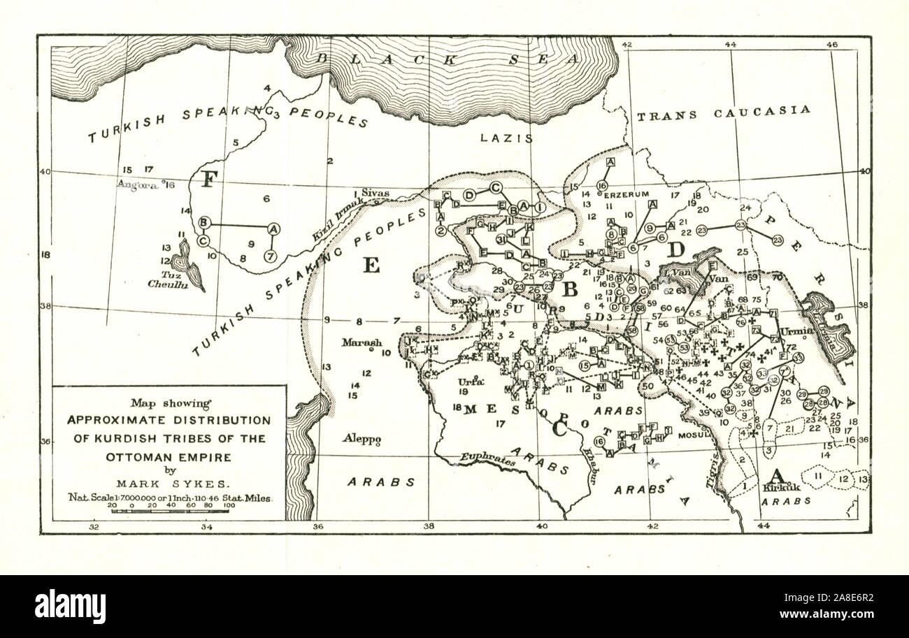 'Map showing Approximate Distribution of Kurdish Tribes of the Ottoman ...