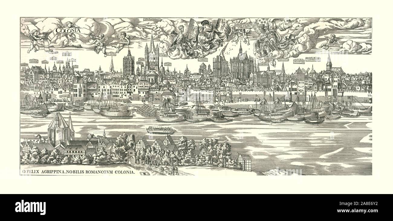 'Cologne on the Rhine in 1530'. View of the city of Cologne in northern ...