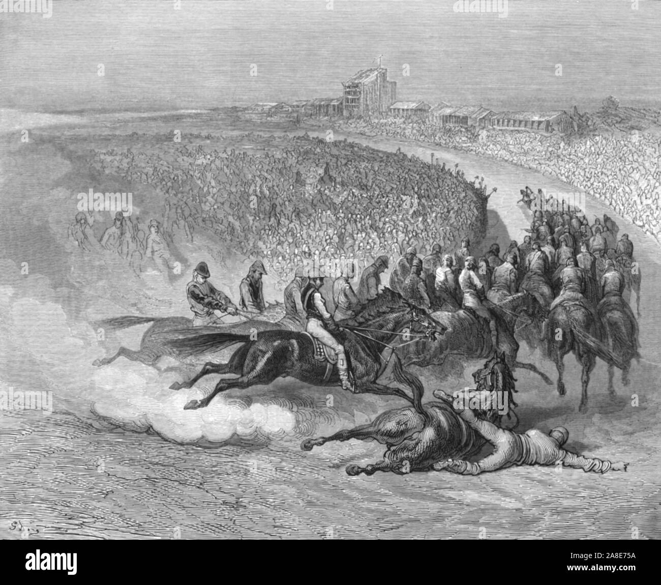 'The Derby-Tattenham Corner', 1872. A horse falls at Tattenham Corner ...