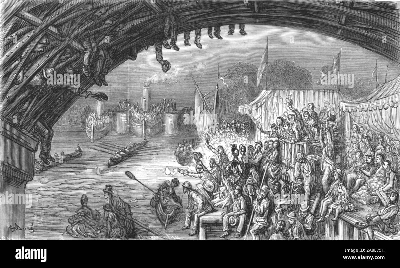 'Barnes Bridge', 1872. Spectators under Grade II listed Barnes Railway ...