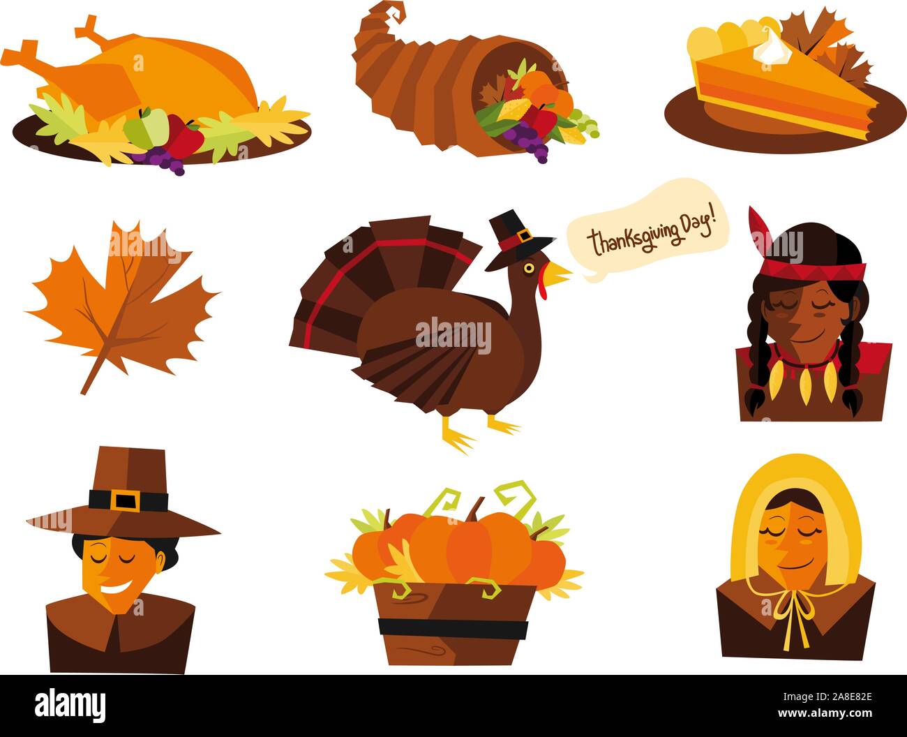 Thanksgiving elements turkey corn pie native leaf pumpkin ...