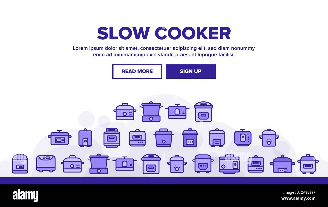 Slow Cooker Elements Collection Vector Icons Set Stock Vector Image ...