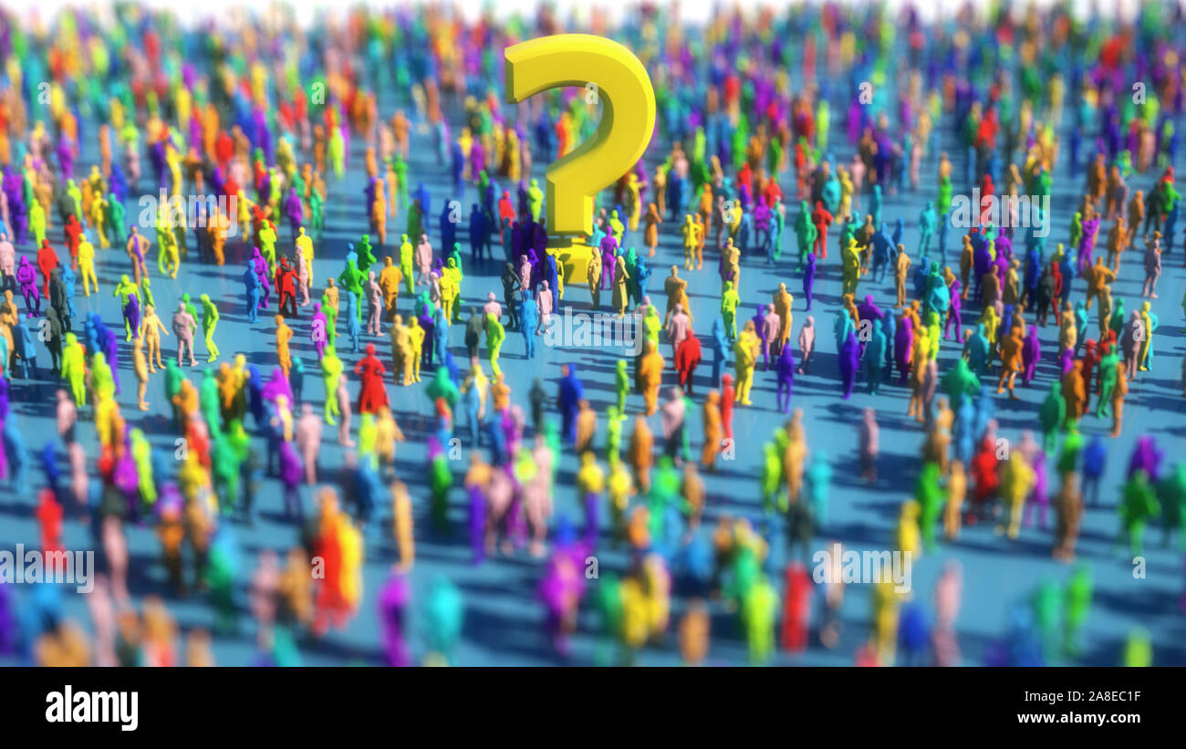 3d render crowd and question sign Stock Photo - Alamy