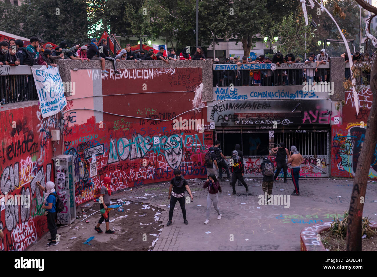 "Santiago de Chile Chile 29 October 2019 Baquedano Metro Station looted ...