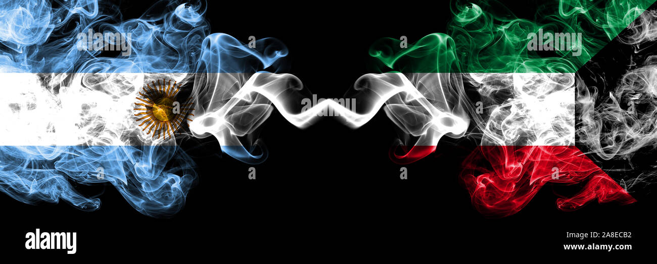 Argentina vs Kuwait, Kuwaiti smoky mystic fire flags placed side by ...