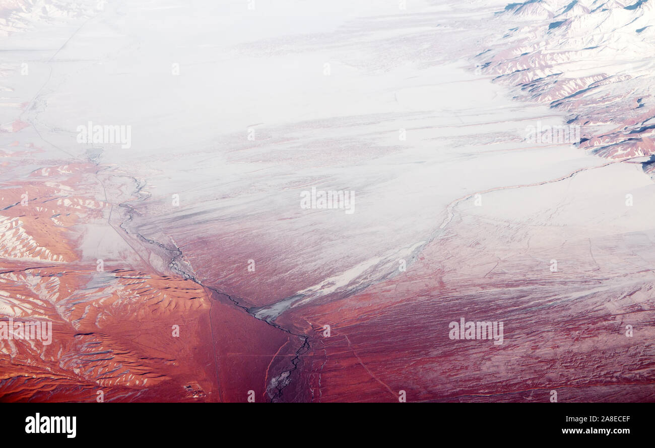 Flight over Tien Shan (bird's flight). Visible mountain valley and ...
