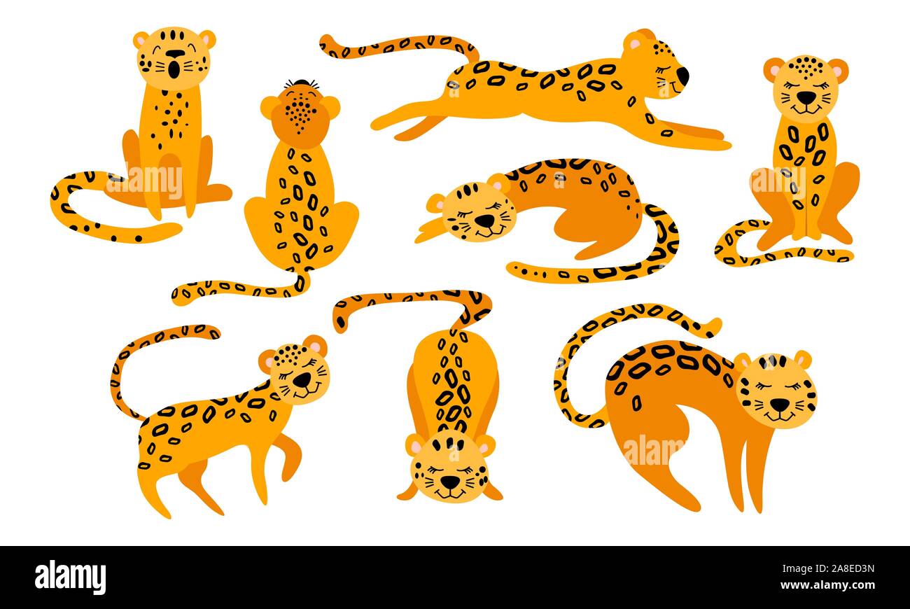Cute cartoon leopards set. Funny animals isolated on white background ...
