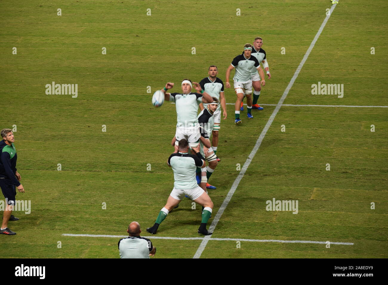 Rugby World Cup - Japan 2019, Irish Rugby Team warming up, practising ...