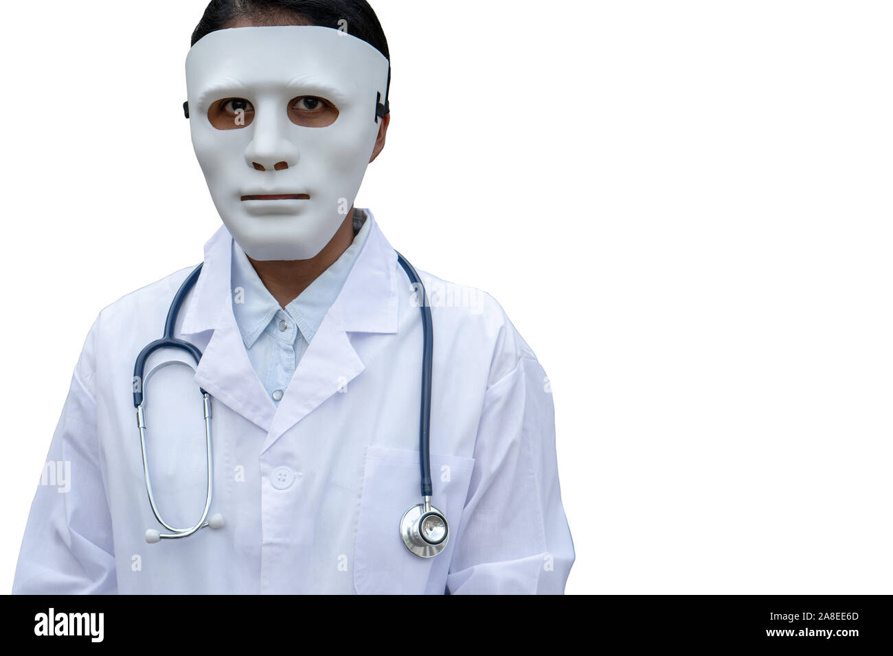 The doctor is wearing a white plastic mask To conceal the face. Concept ...