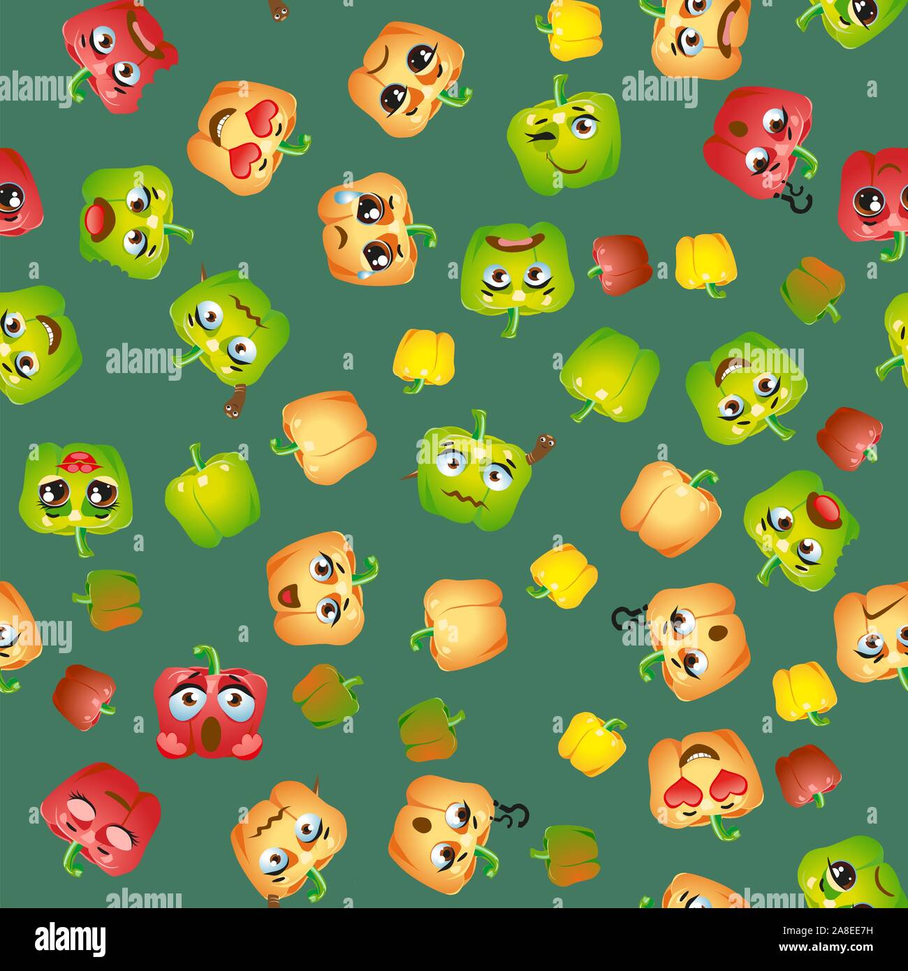 Seamless pattern Bell pepper. Funny cute faces character Stock Vector ...