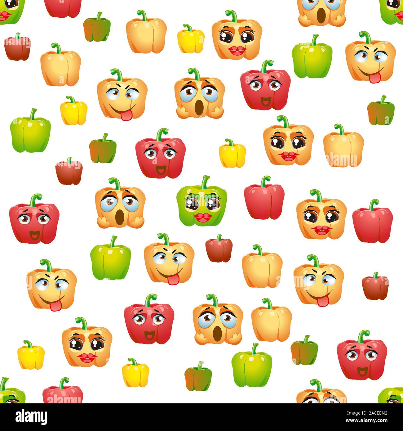 Seamless pattern Bell pepper. Funny cute faces character Stock Vector ...