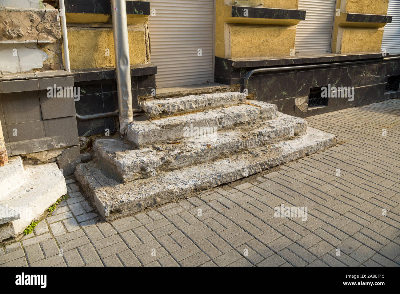 Old ruined concrete stairs before renovation works Stock Photo - Alamy