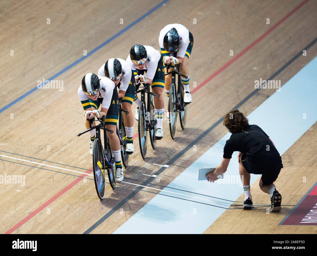 Australia team competing in the Women's Team Pursuit First round during ...