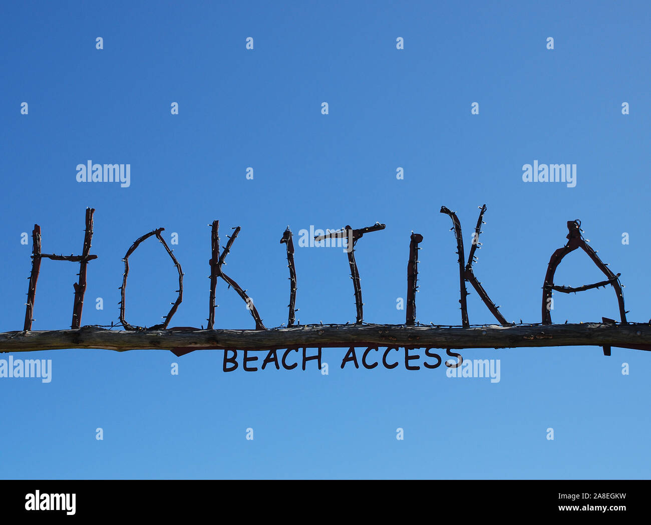 Hokitika beach access sign, South Island, New Zealand Stock Photo - Alamy