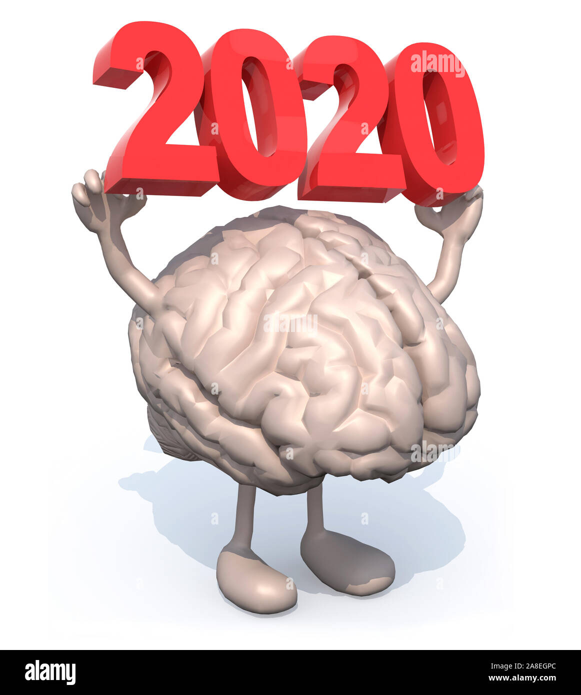 brain with arms, legs and the 3D inscription 2020, 3d illustration ...