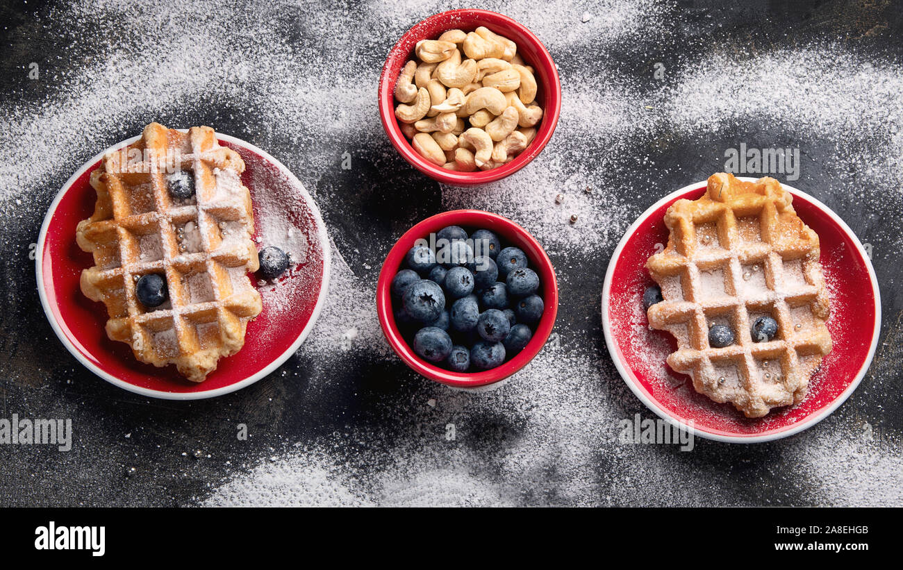 Christmas breakfast with waffles. Top view, flat lay Stock Photo - Alamy