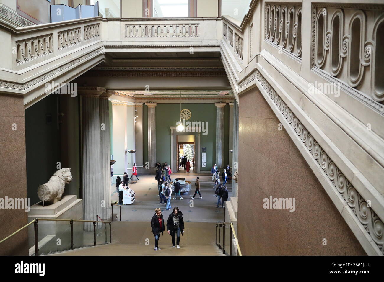 View from the first floor into the entrance hall of the British Museum ...