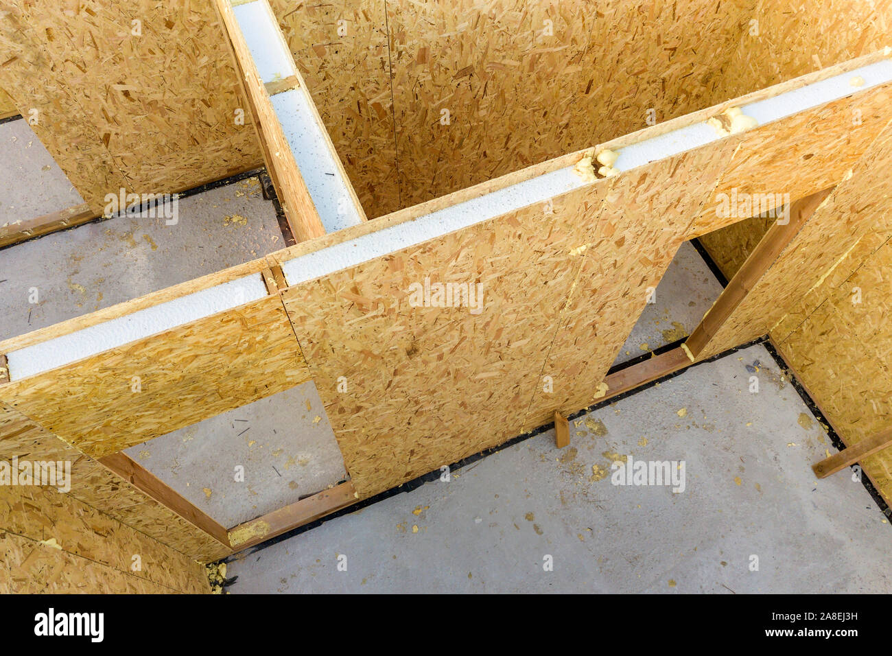 Construction of new and modern modular house. Walls made from composite ...