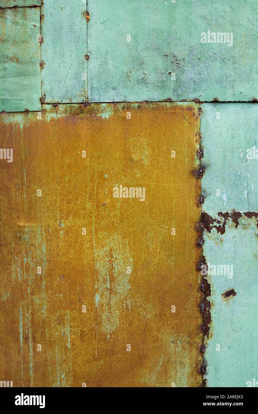 Green painted metal rusted background. Metal rust texture. Erosion ...