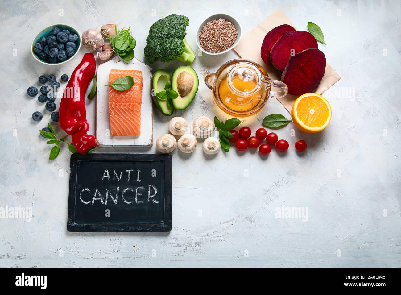 Anti cancer Food. Foods That Could Lower Your Risk of Cancer. Top view ...