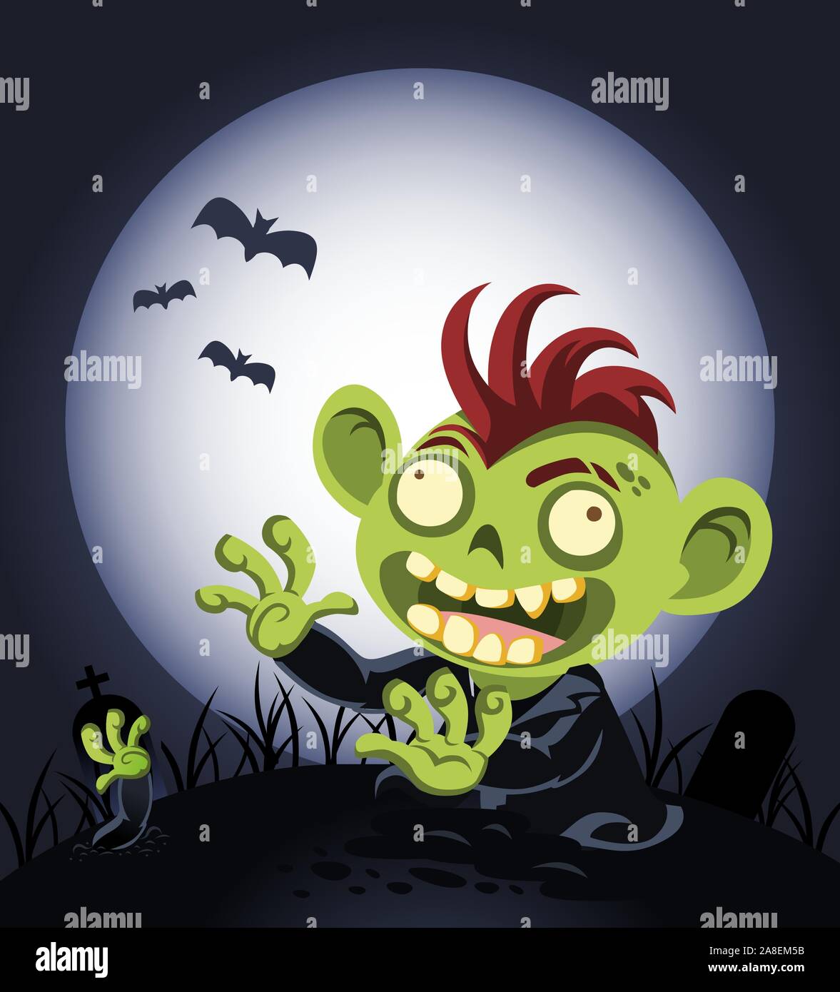 Zombie Cartoon Graveyard Cartoon Zombie Rising From Grave | Premium