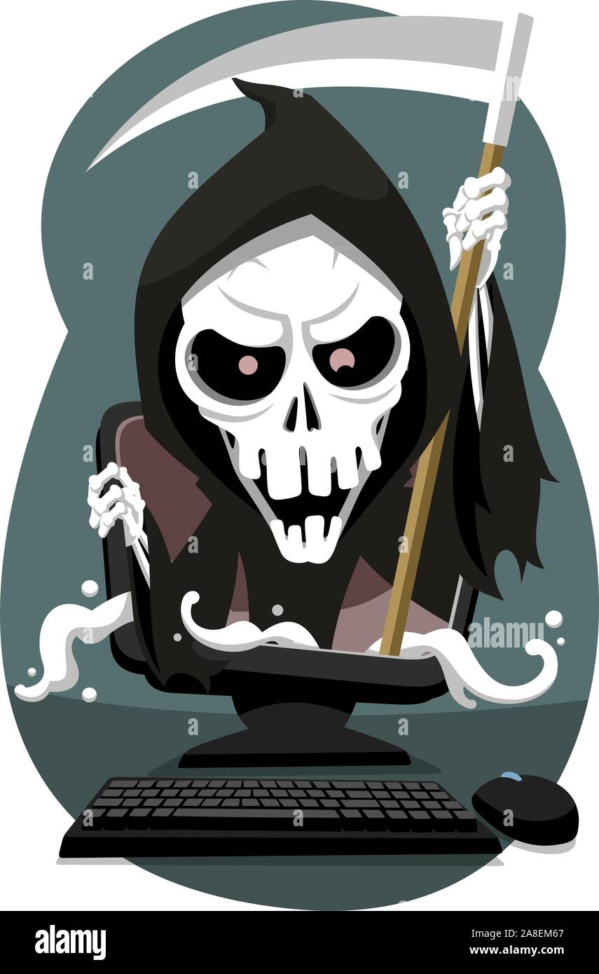 Grim Reaper coming out of computer, vector illustration cartoon Stock ...
