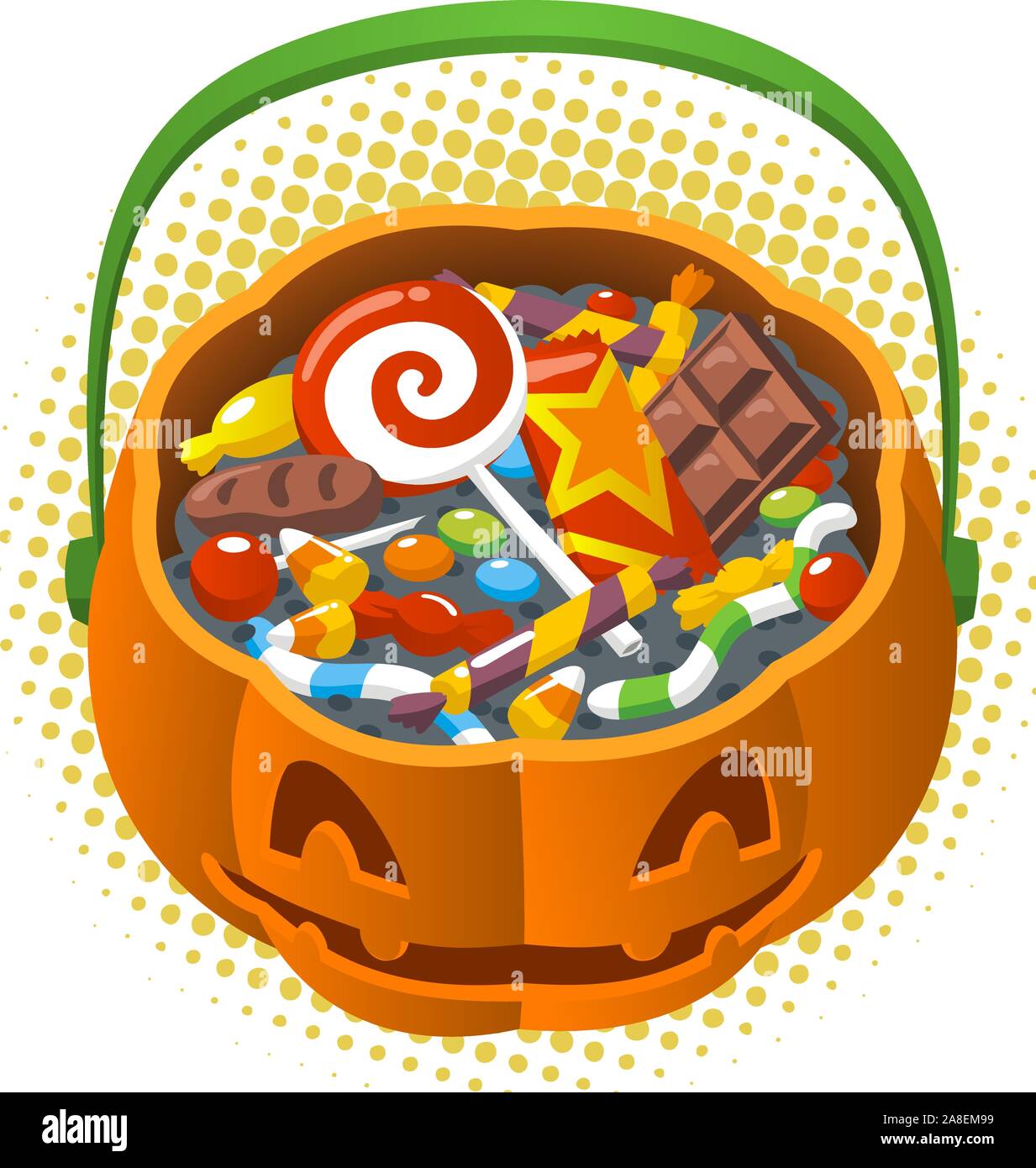 Pumpkin head candy basket cartoon illustration Stock Vector Image & Art ...