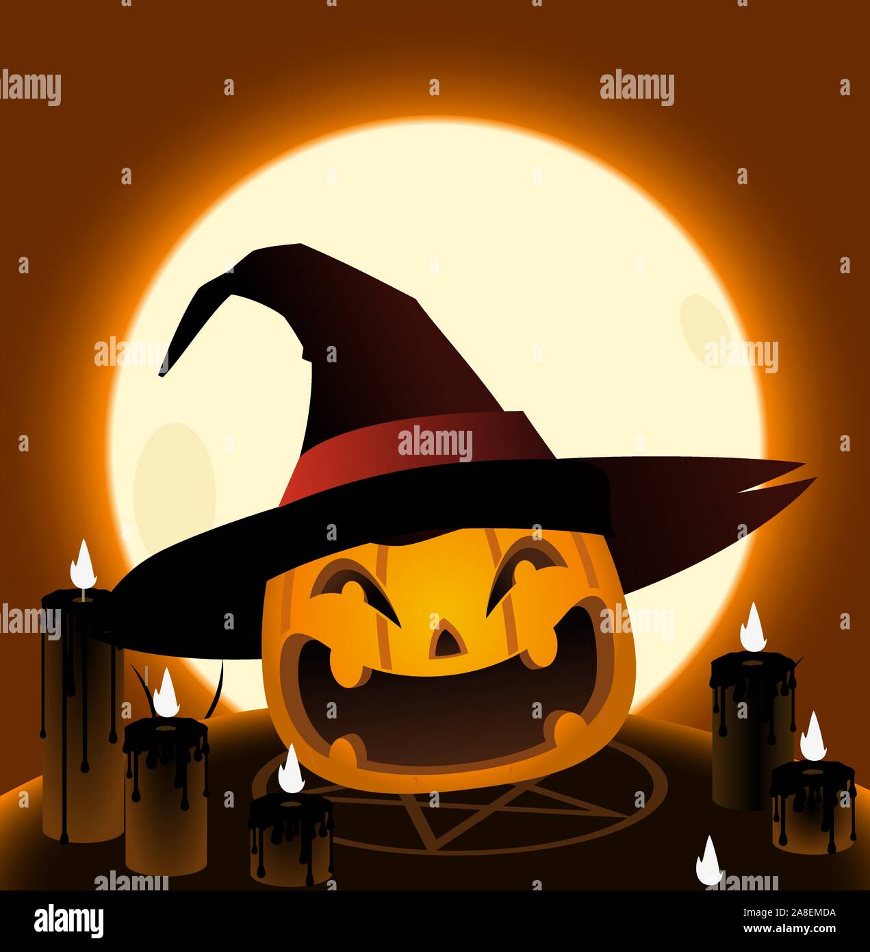 Halloween pumpkin head magic ritual cartoon illustration Stock Vector ...