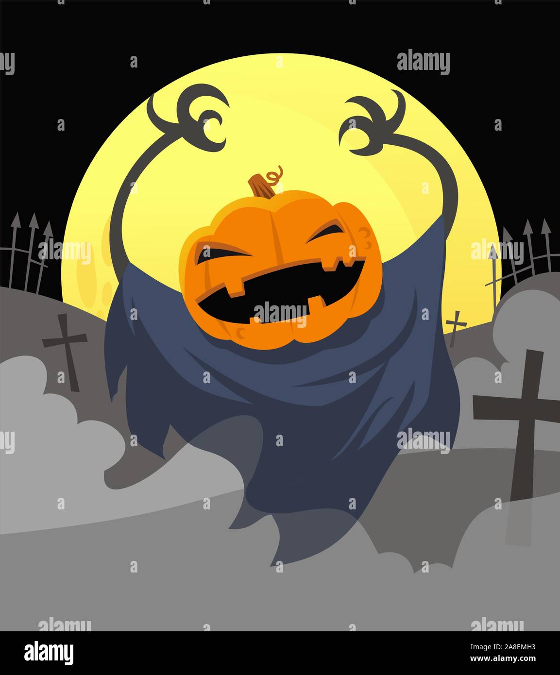 Jack o lantern scary halloween cartoon illustration Stock Vector Image ...