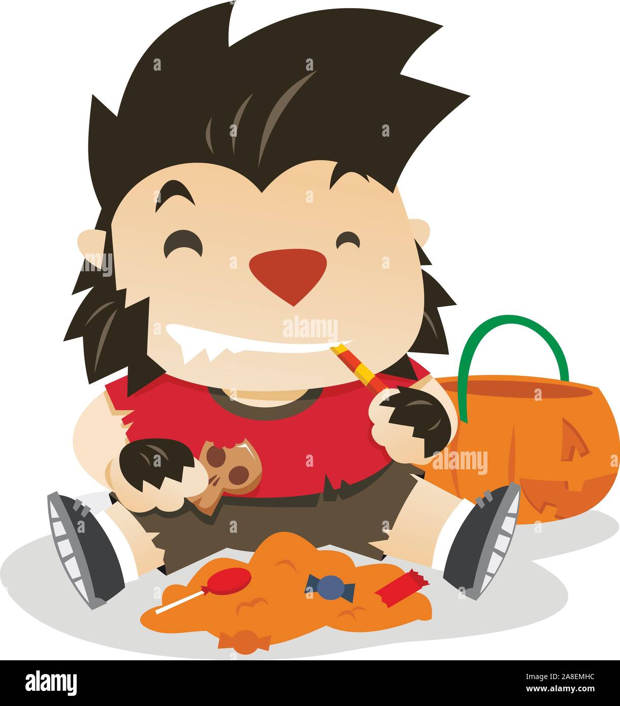 Little boy dresses as werewolf in halloween night vector cartoon ...