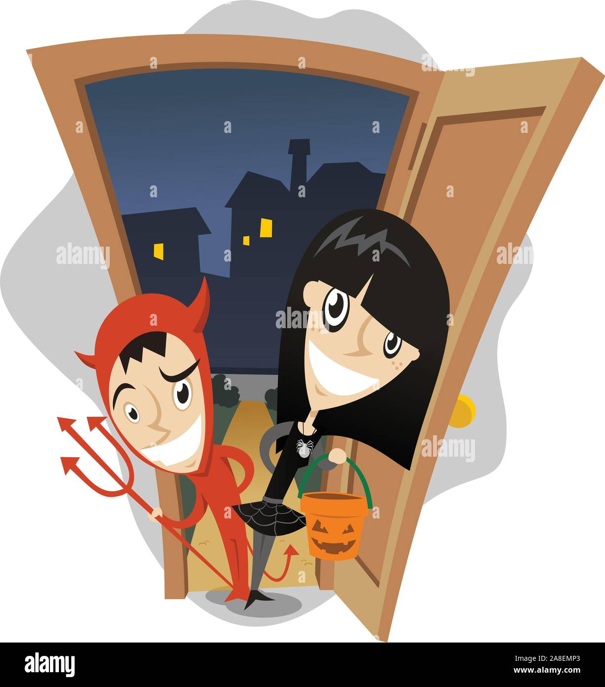 Children With Pumpkins Stock Vector Images - Alamy