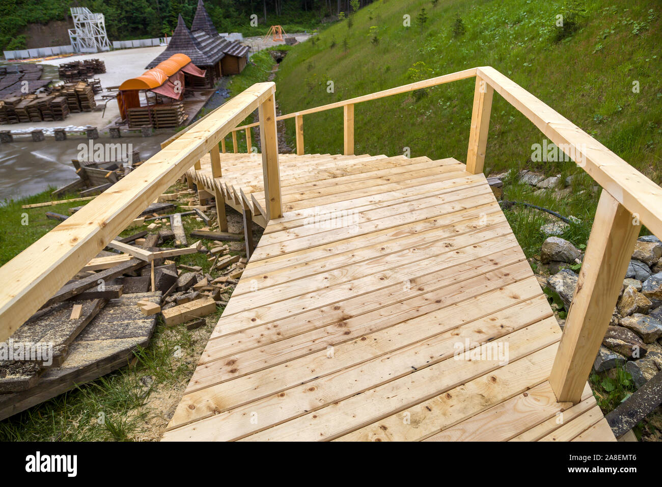 New wooden stairs outdoors. Carpenters work Stock Photo - Alamy