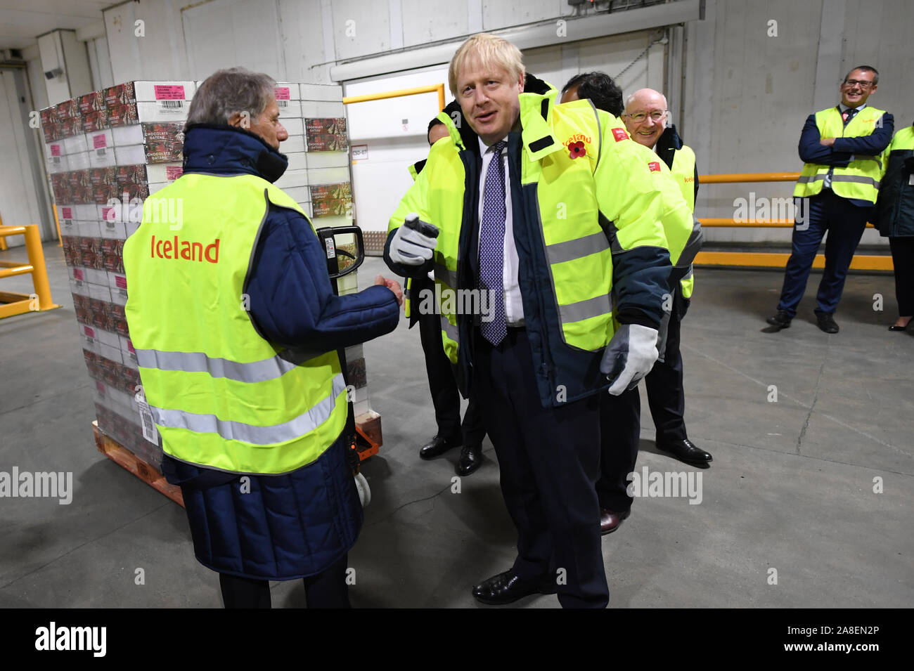 Prime Minister Boris Johnson with Iceland Foods staff, during a visit ...