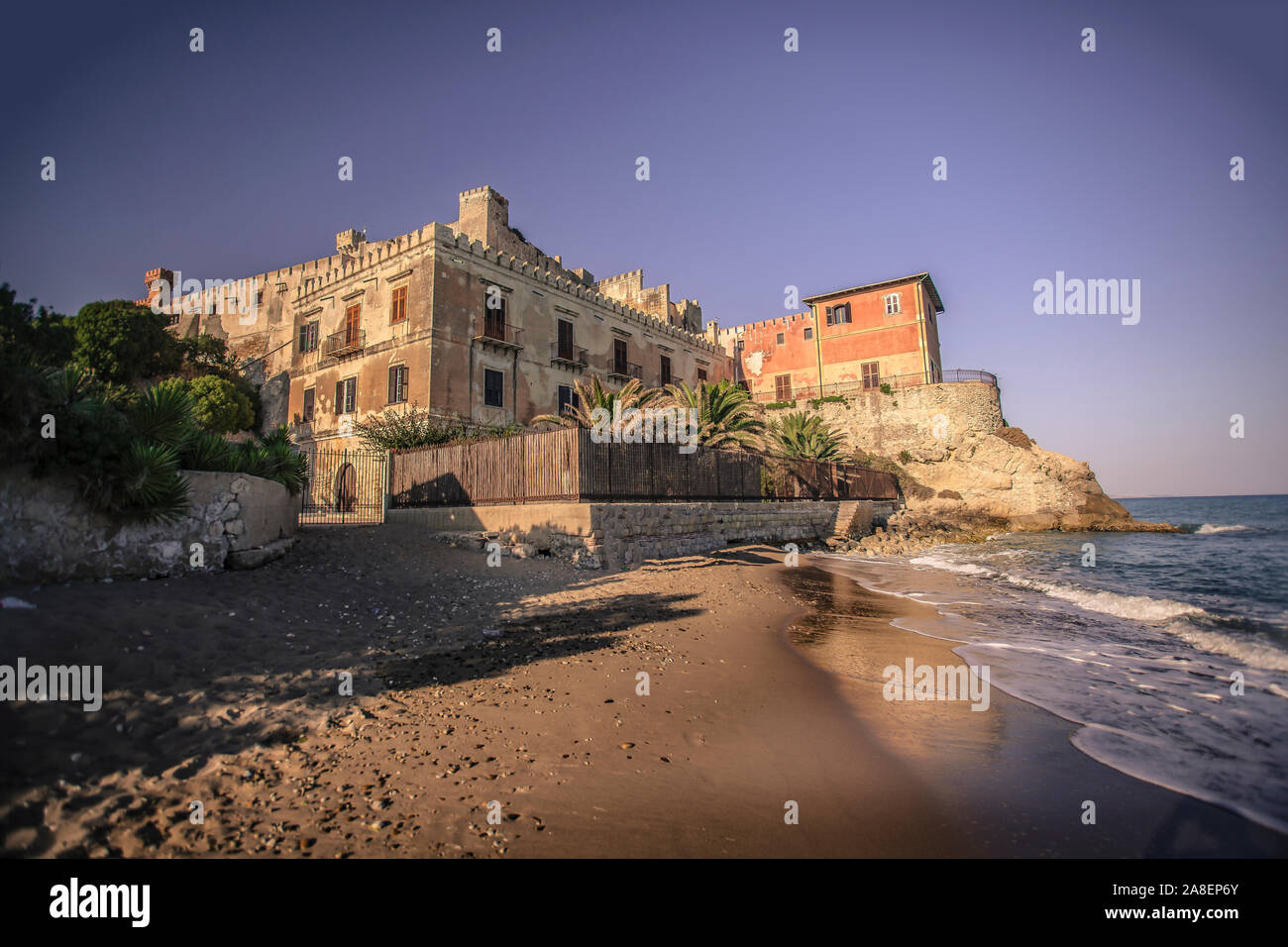 The beach with the castle Stock Photo - Alamy