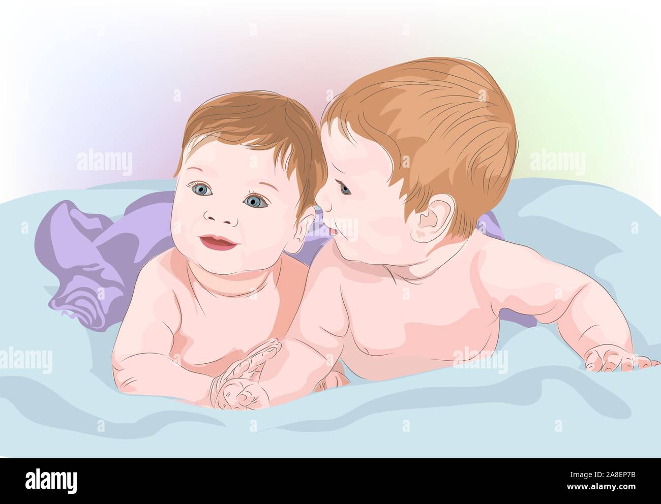 Cute Cartoon Baby Twins